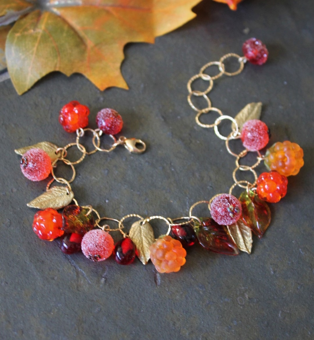 Handmade Glass Fruit Berry Bracelet in 14k Gold Filled, Cranberry ...