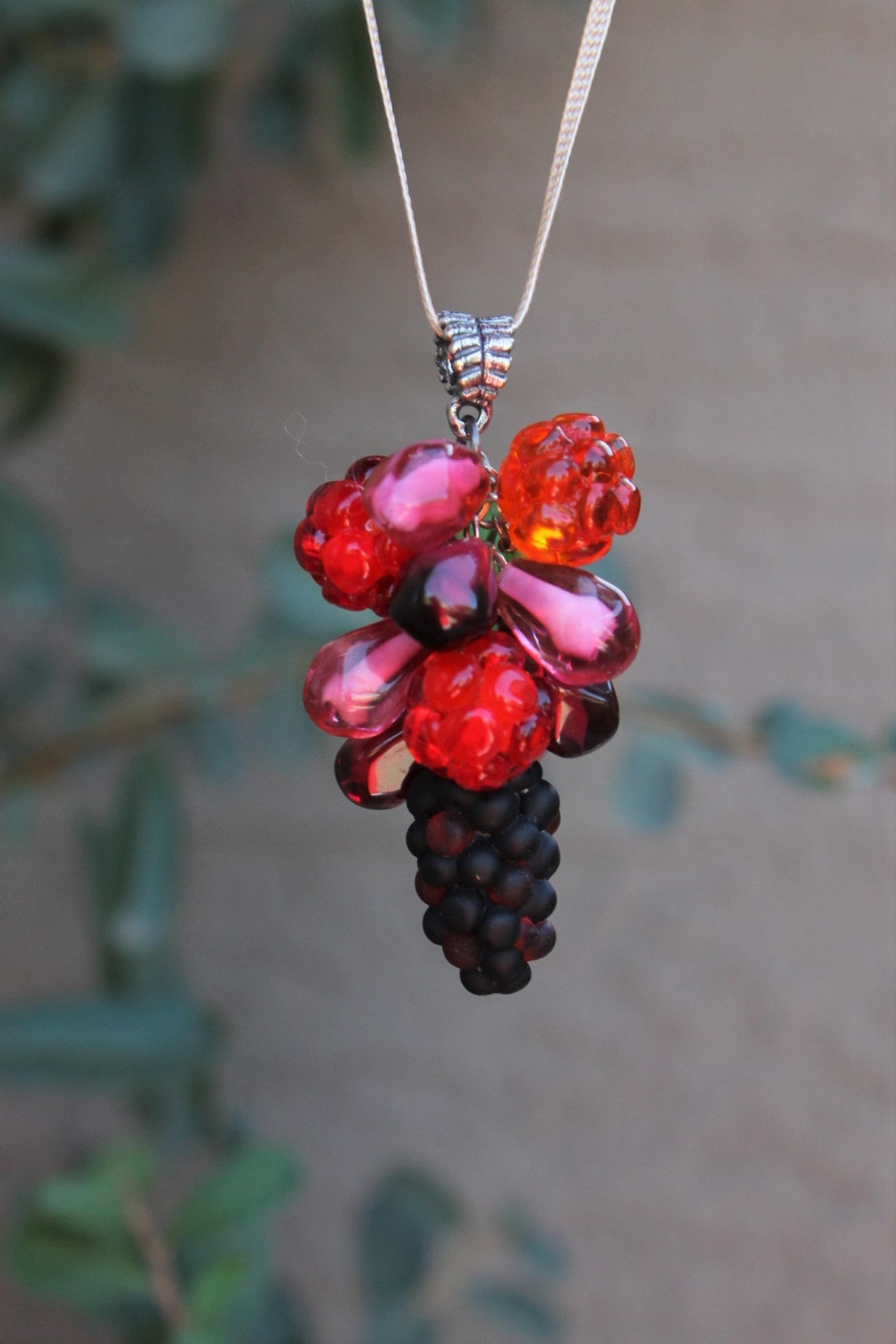 Handmade Glass Fruit Berry Cluster Pendant - Glass Pomegranate Seeds ...