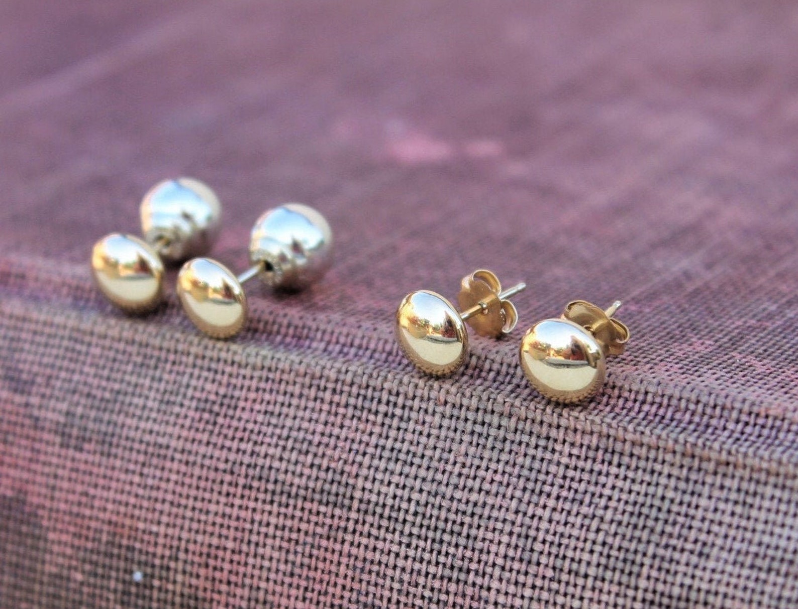 Solid Gold Double Sided Button Earrings Sterling Silver Push | Etsy