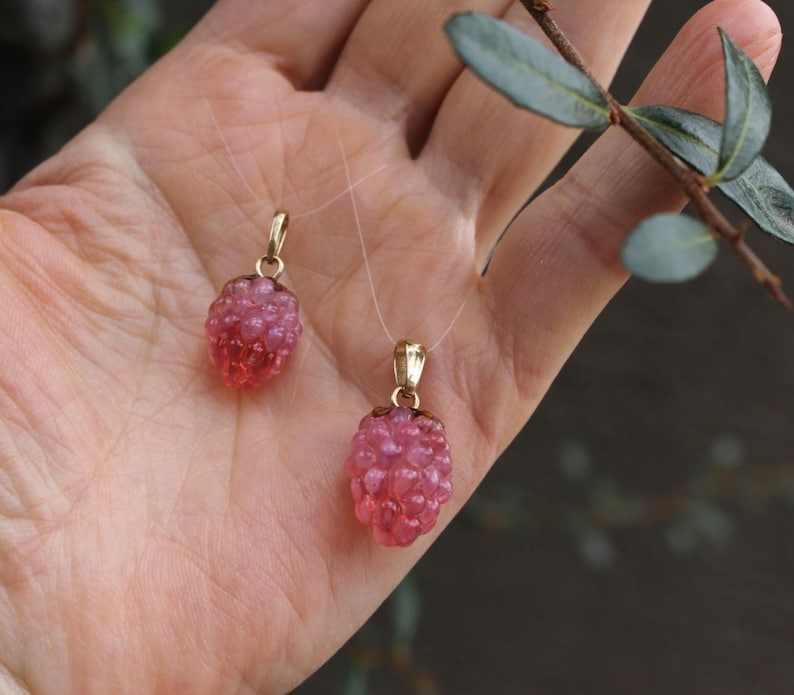 14k Solid Gold Pink Raspberry Charm Pendant for Necklace, Handmade ...