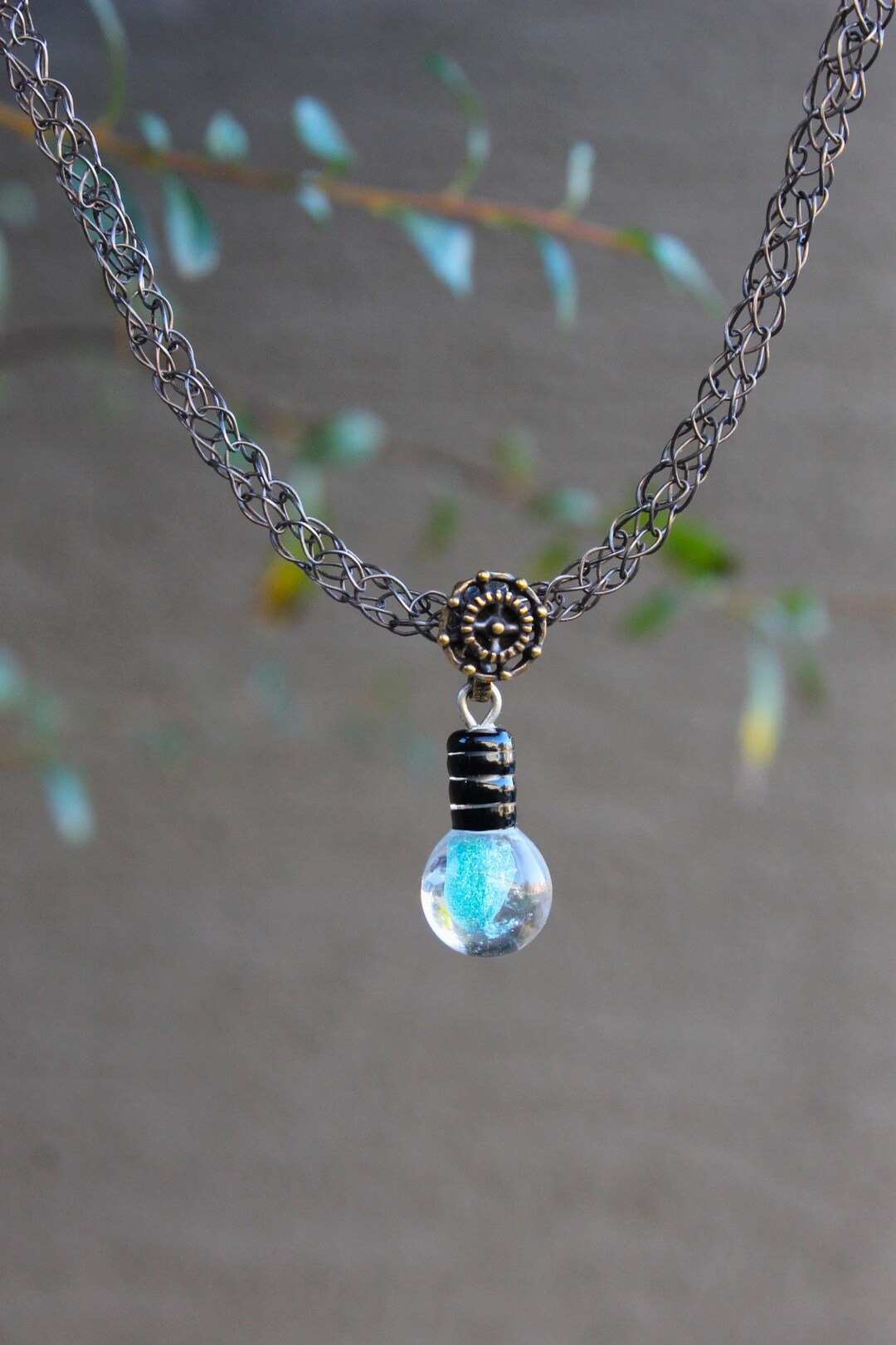 Handmade Glass Dichroic Luminated Effects Light Bulb Necklace, Handmade ...