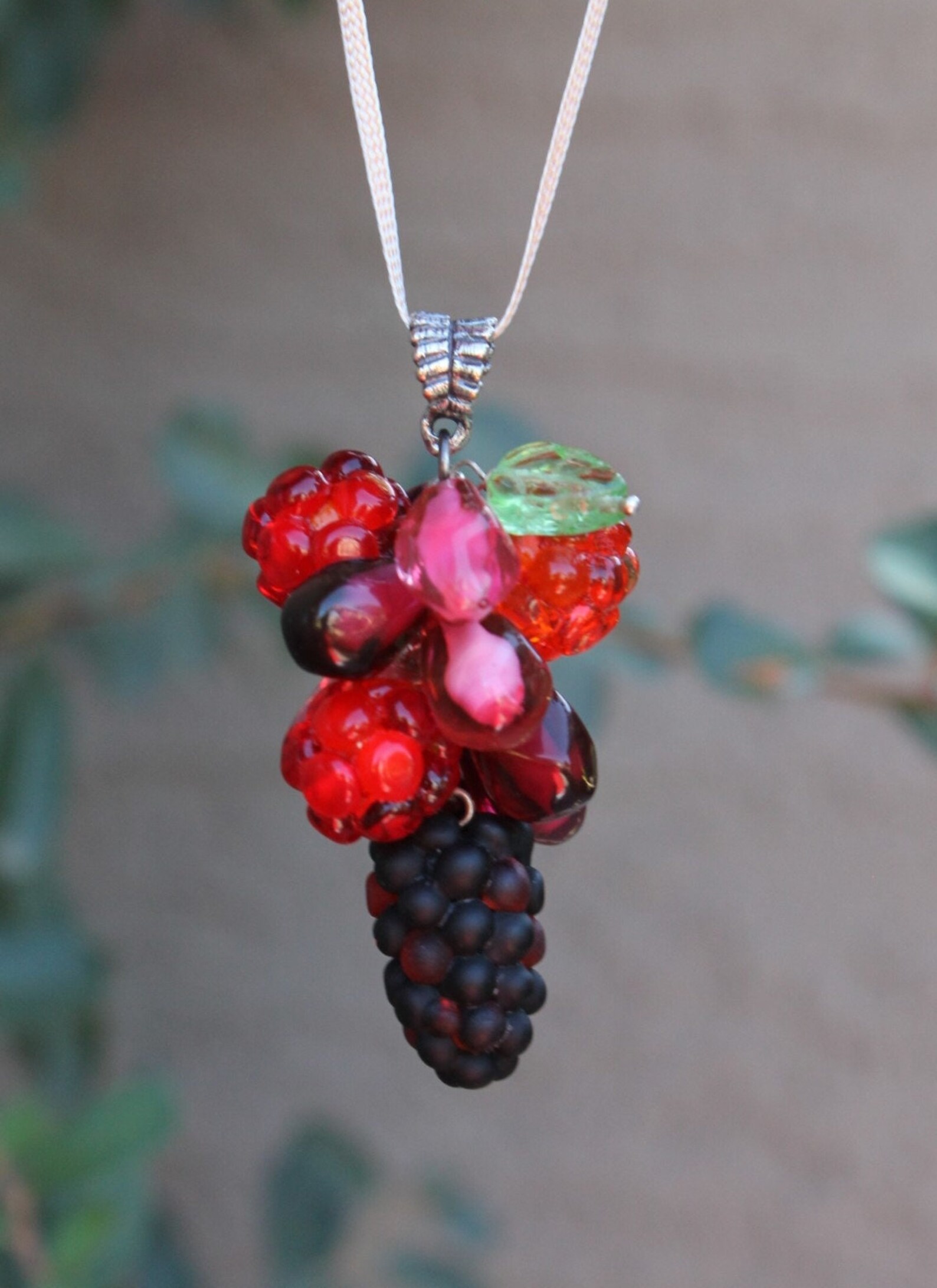 Handmade Glass Fruit Berry Cluster Pendant - Glass Pomegranate Seeds ...