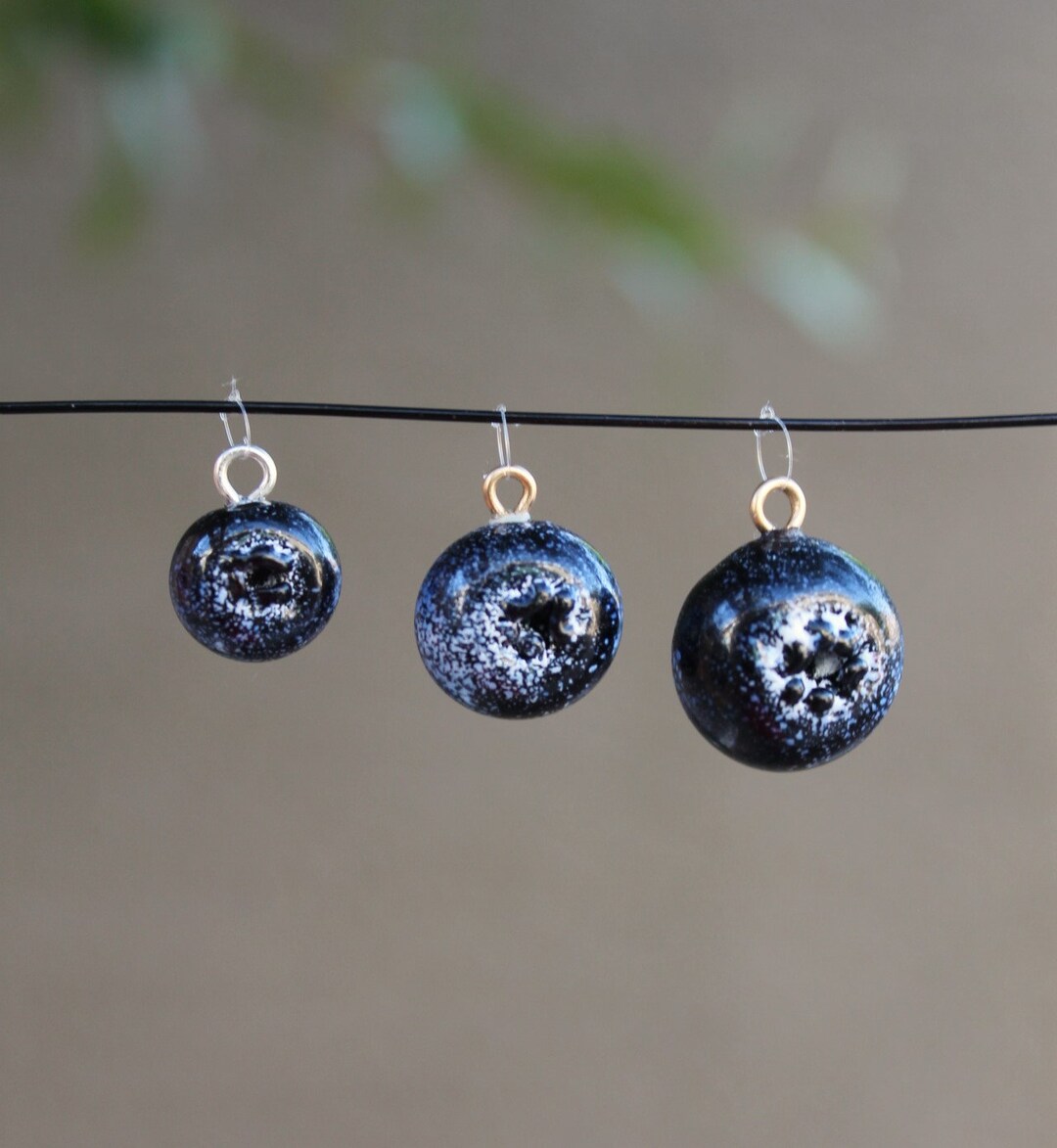Handmade Lampwork Glass Blueberry Bead Charm in Sterling Silver or Gold ...