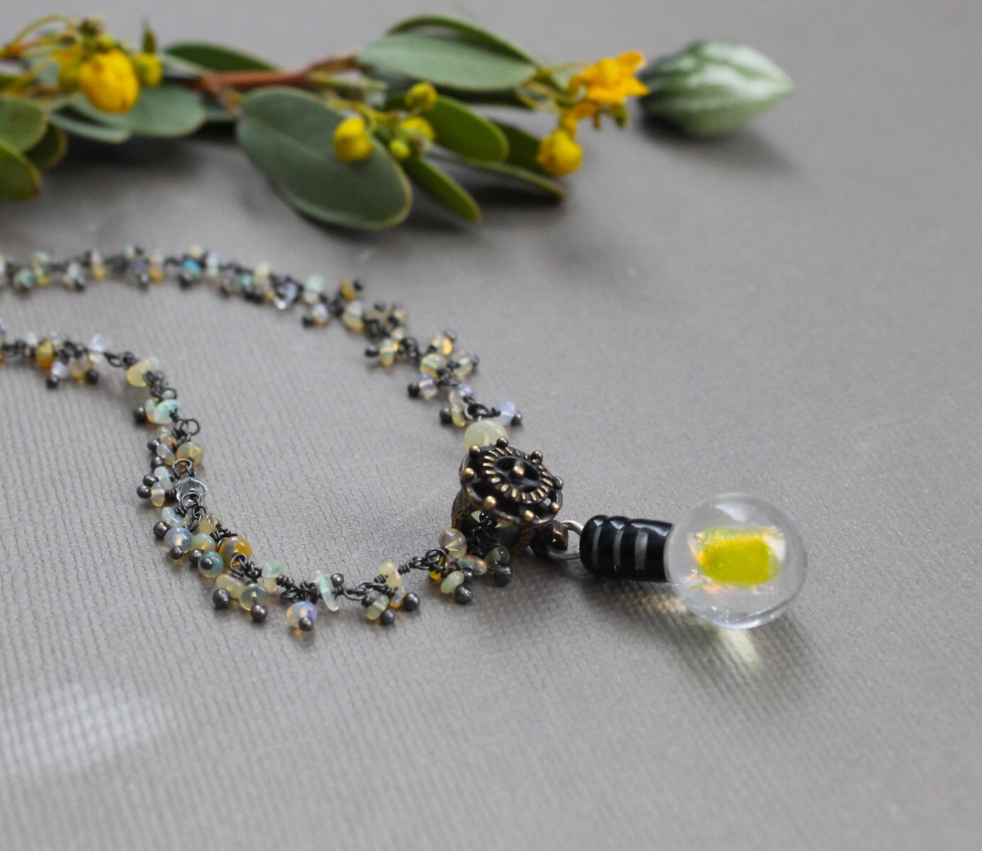 Handmade Glass Dichroic Luminated Effects Light Bulb Necklace, Oxidized ...