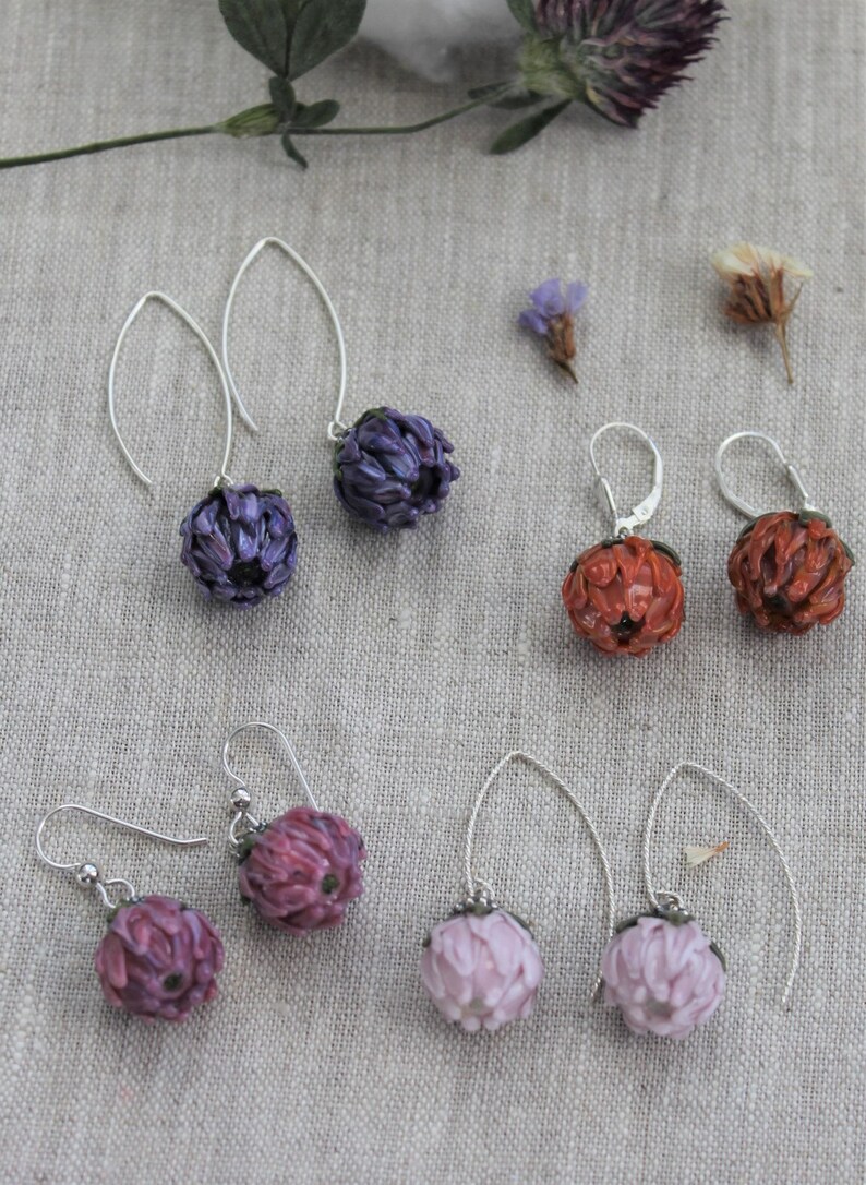 Glass Clover Flower Earrings in Sterling Silver Hand-blown - Etsy