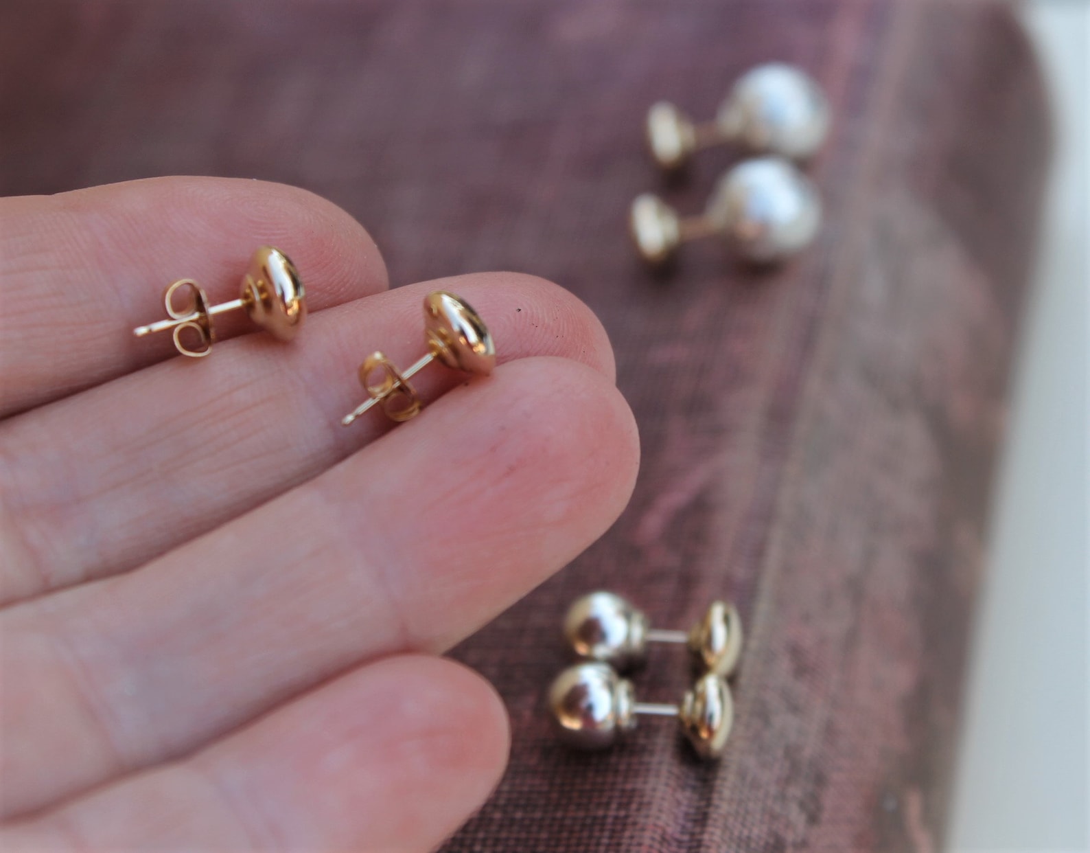 Solid Gold Double Sided Button Earrings Sterling Silver Push | Etsy