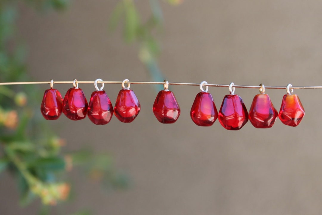 Glass Pomegranate Fruit Seed Charm - ONE Handmade Life Size Red Murano ...