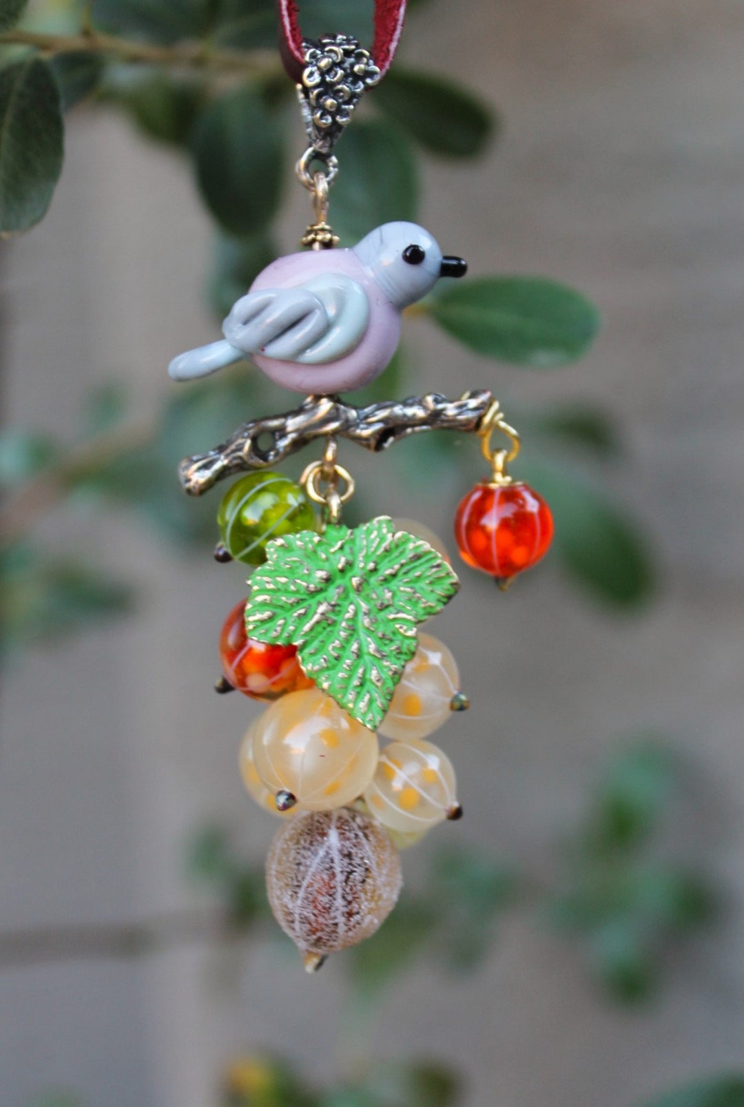 Hand-blown Murano Glass Bird Pendant: Botanical Berry Branch Jewelry - Etsy