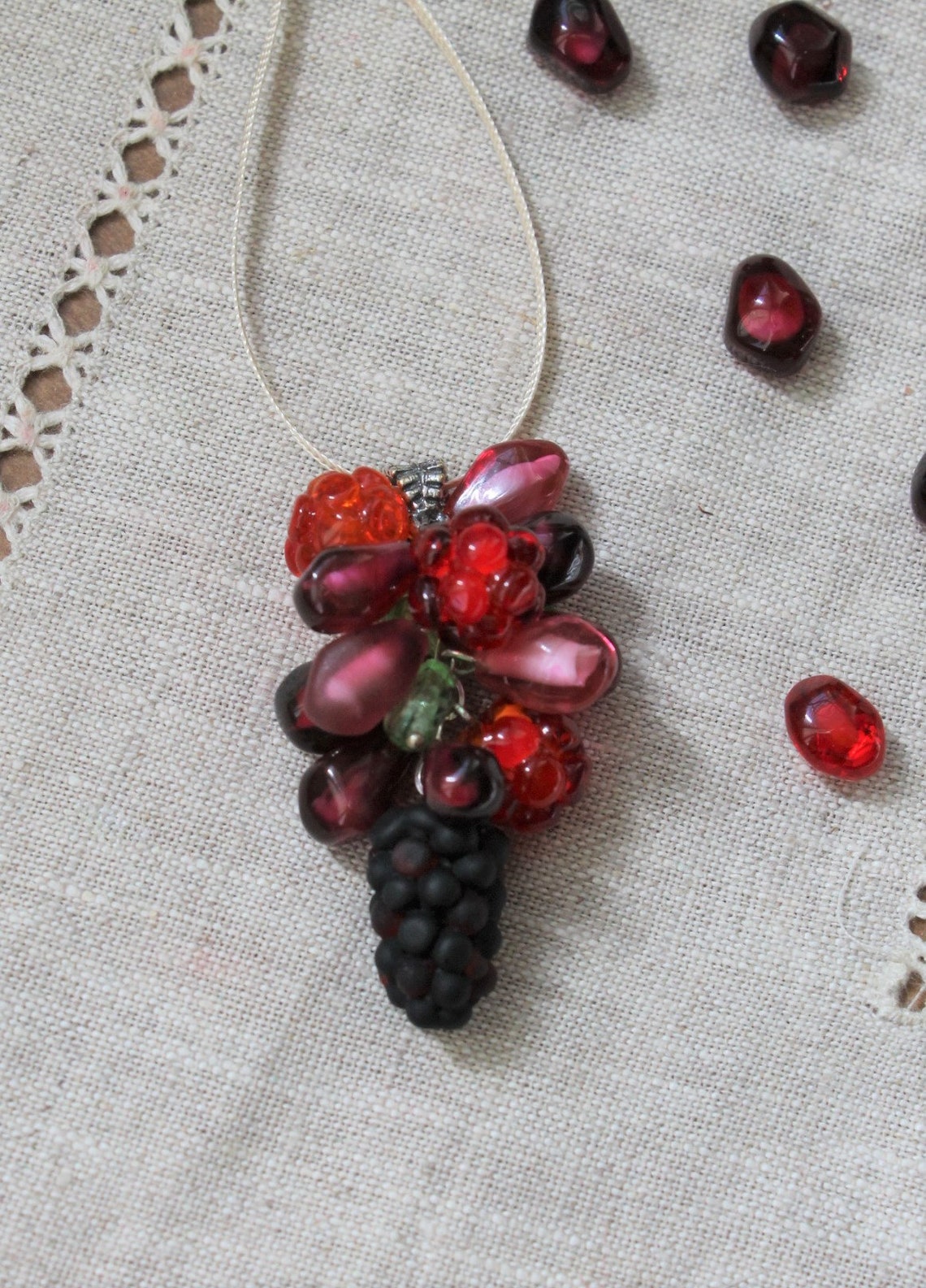 Handmade Glass Fruit Berry Cluster Pendant - Glass Pomegranate Seeds ...
