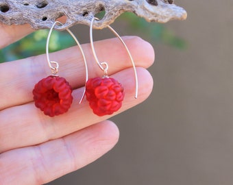 Handmade Glass Sculpture Pink Raspberry Earrings in Gold, Hand-blown ...