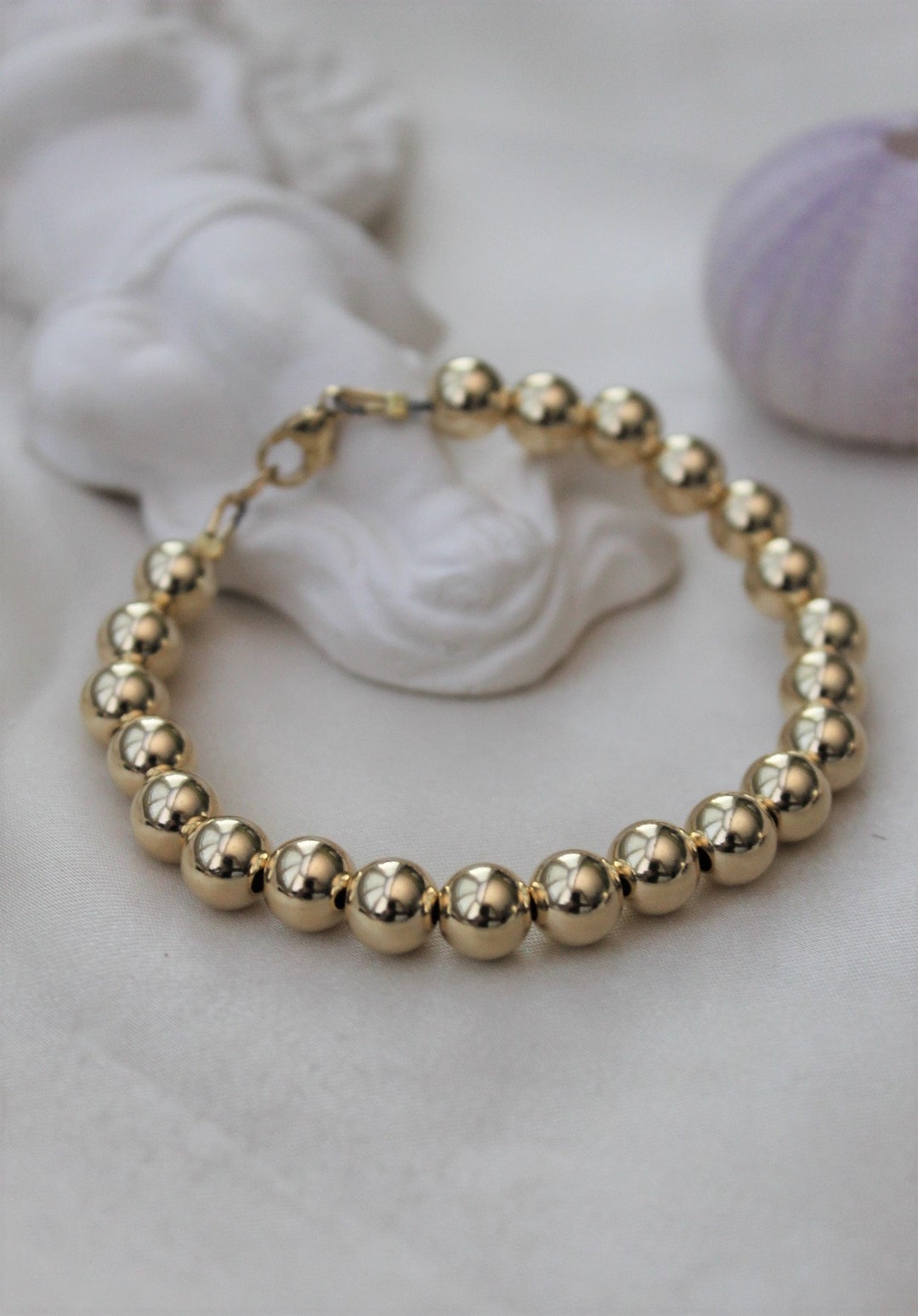 Classic 14k Gold Filled 8 Mm Bead Ball Bracelet W/ Lobster Clasp, Round ...