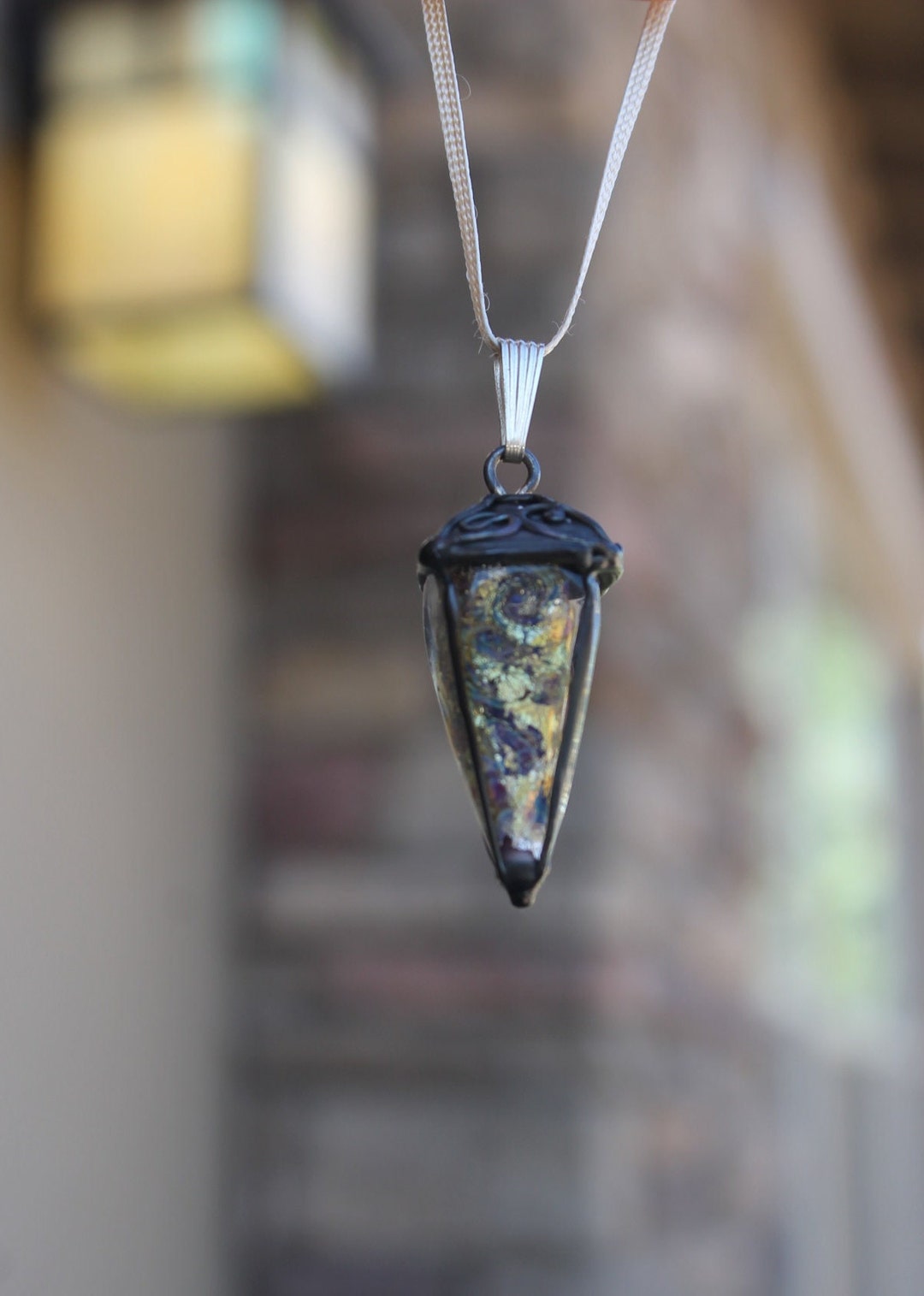 Handmade Glass Lantern Pendant or Necklace, Ornate Glass With Gold ...