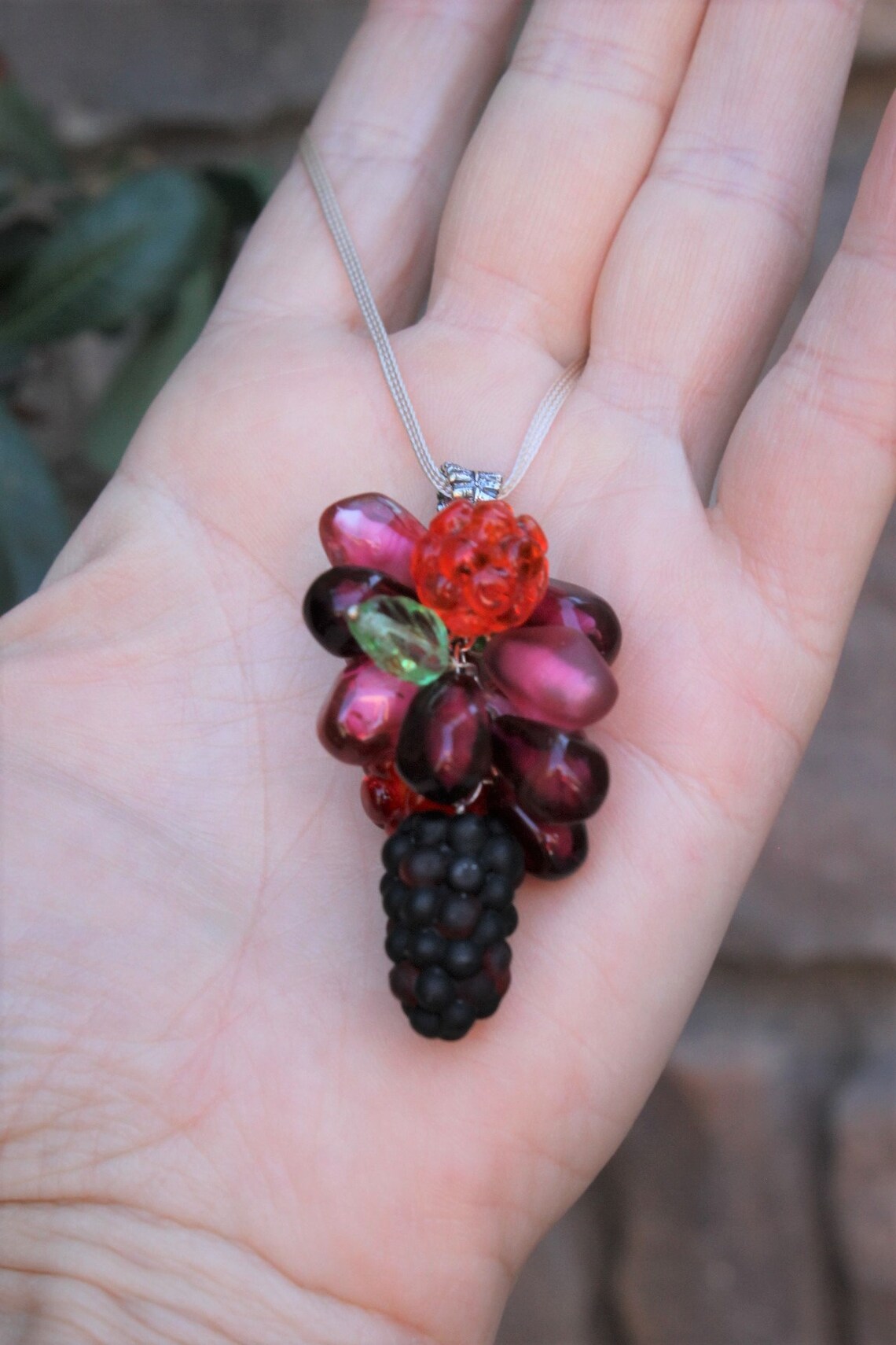 Handmade Glass Fruit Berry Cluster Pendant - Glass Pomegranate Seeds ...