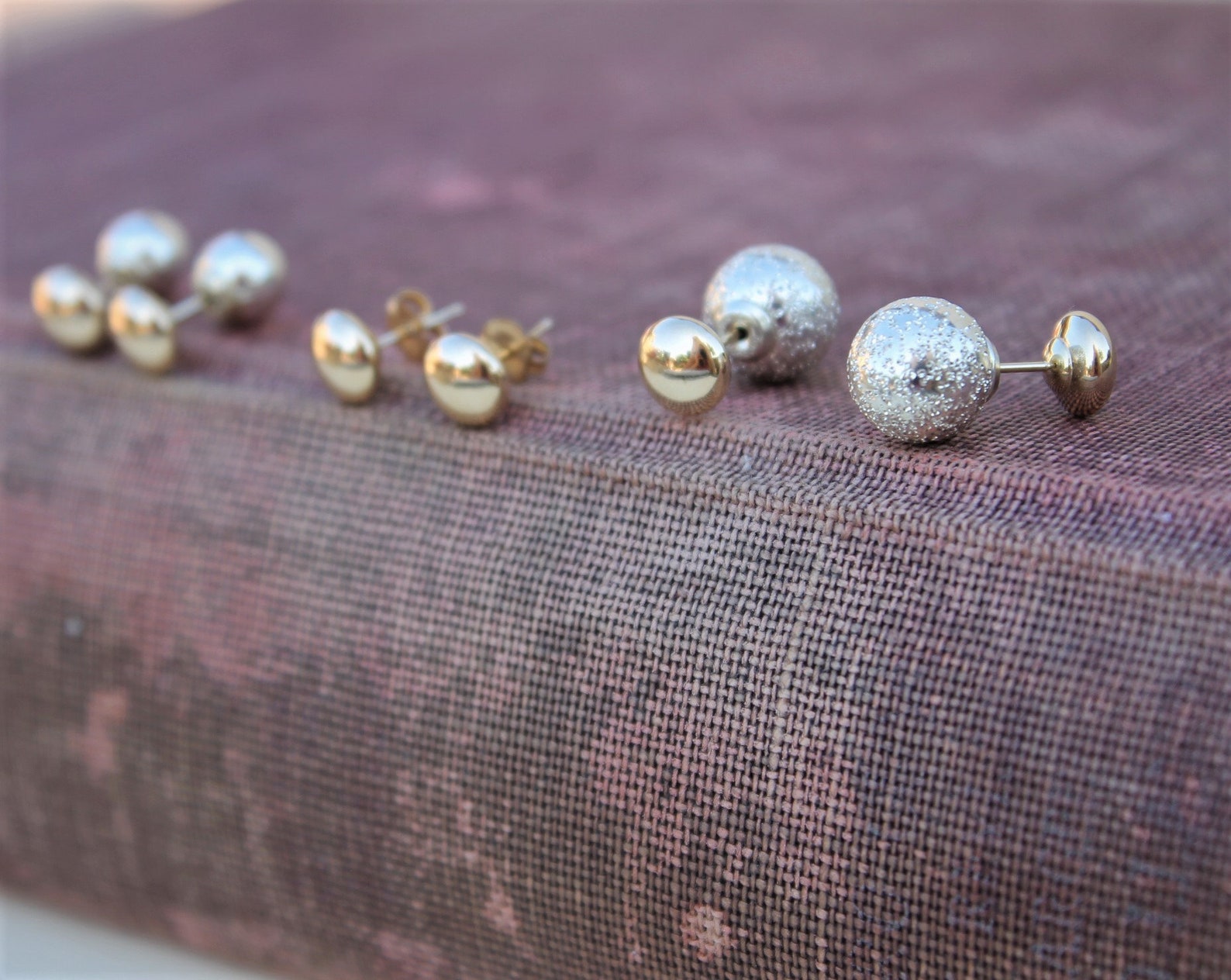 Solid Gold Double Sided Button Earrings Sterling Silver Push | Etsy