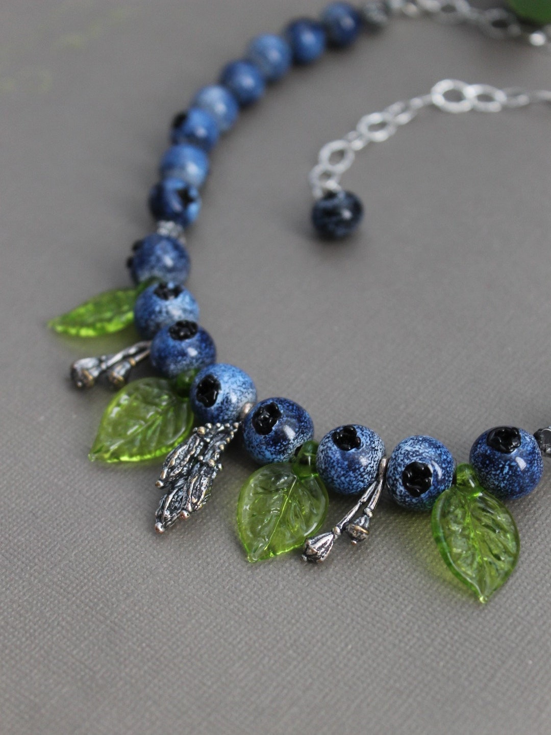 Life Size Hand Blown Glass Blueberry Necklace With Leaves and Seeds in ...