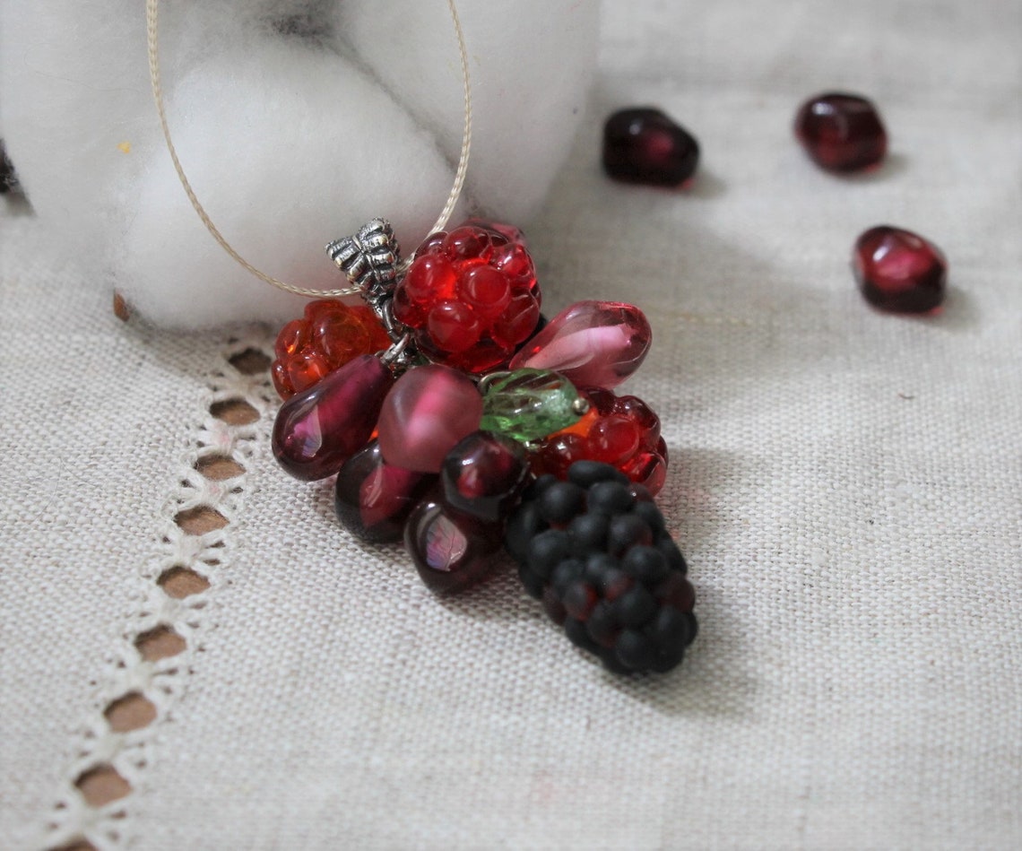Handmade Glass Fruit Berry Cluster Pendant - Glass Pomegranate Seeds ...