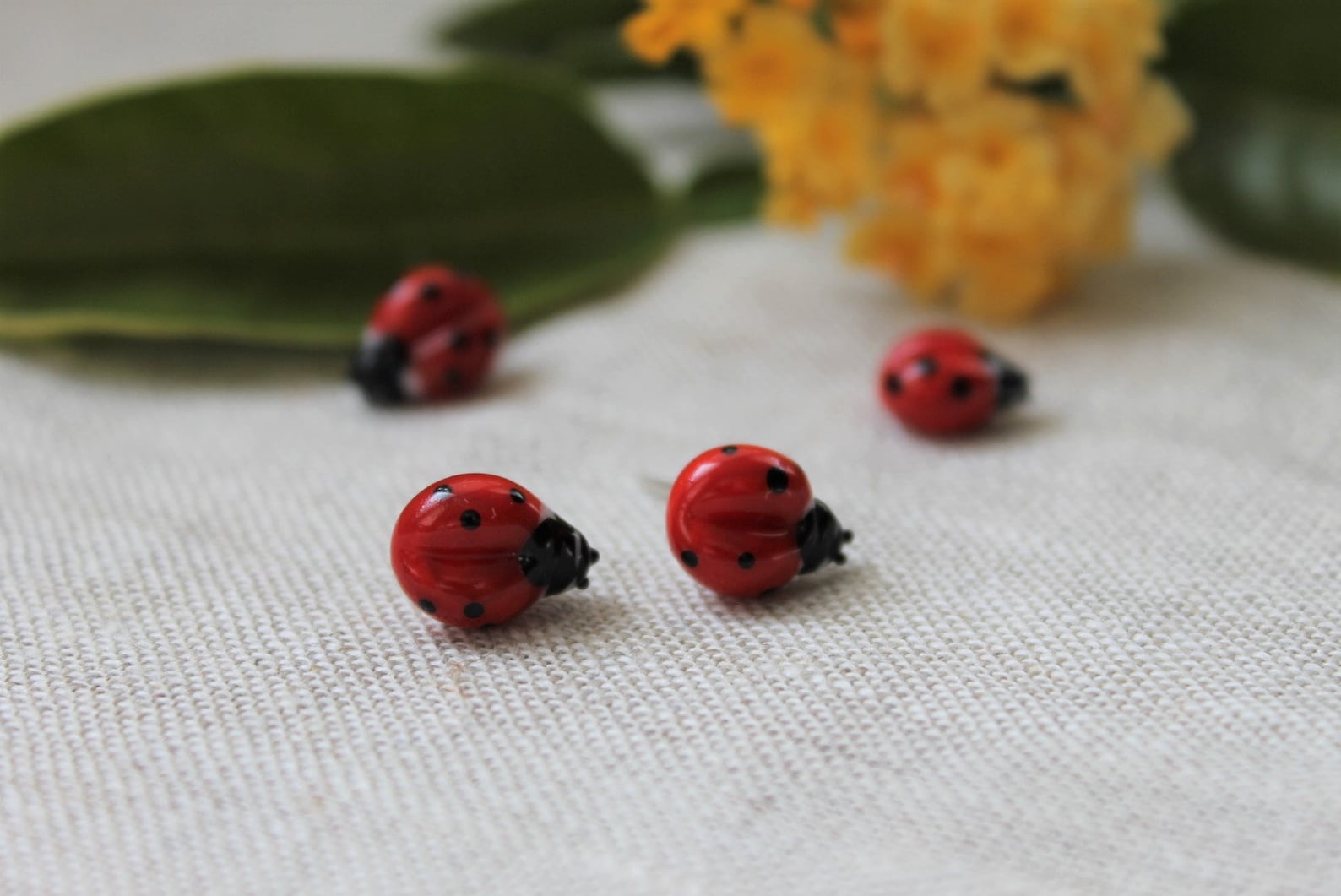 Handmade Glass Ladybug Stud Earrings in Sterling Silver - Etsy
