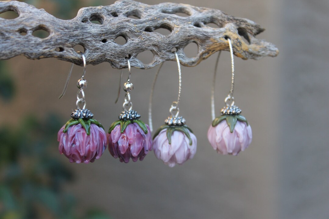 Glass Clover Flower Earrings in Sterling Silver Hand-blown Murano Glass ...