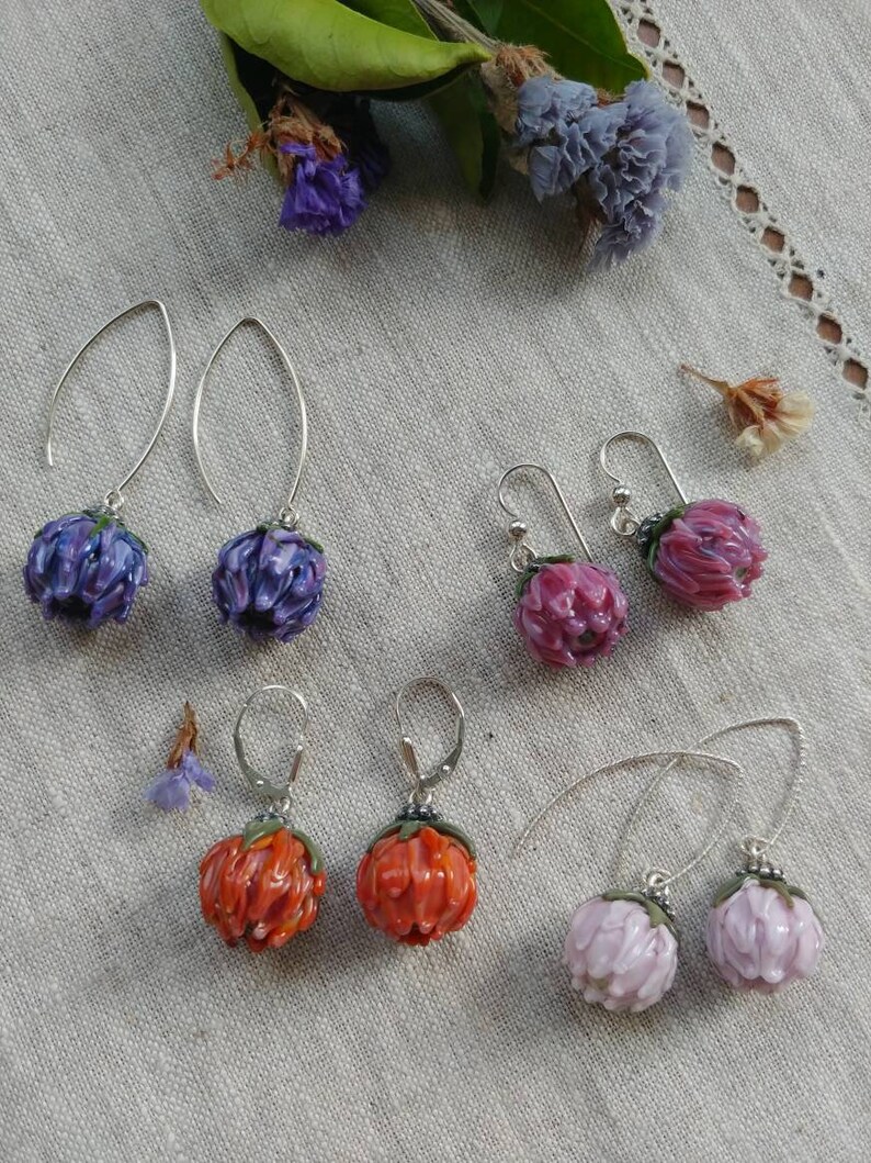 Glass Clover Flower Earrings in Sterling Silver Hand-blown - Etsy