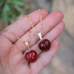 Glass Single Red Cherry Pendant or Necklace in Silver or Gold Filled ...