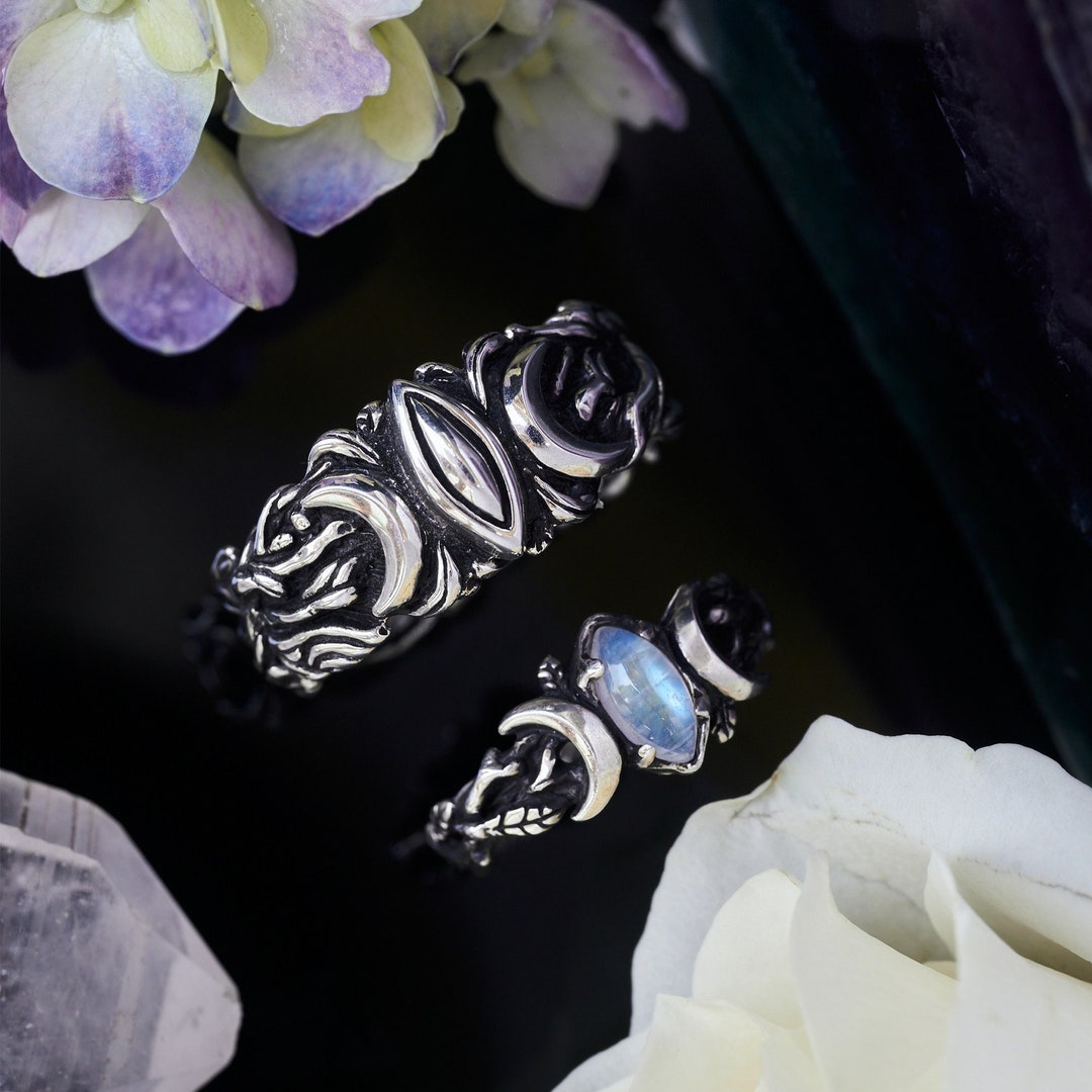Celestial Ring Set | Matching Moonstone Ring Set | Nature Promise Ring ...