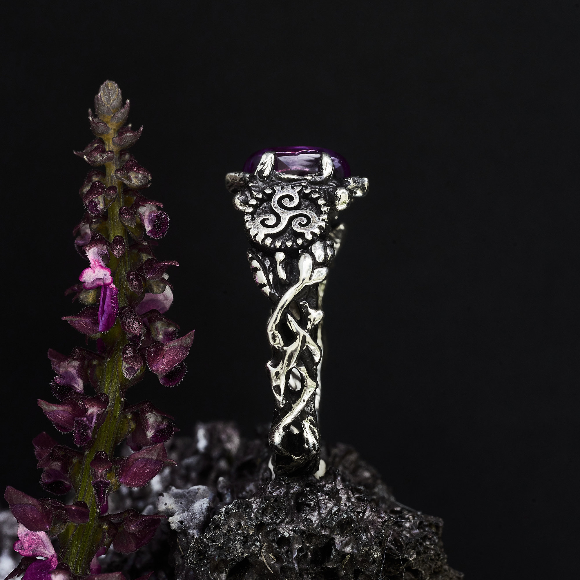 Amethyst Celtic Ring "triskelion" | Boho Ring | Purple Gemstone Ring ...
