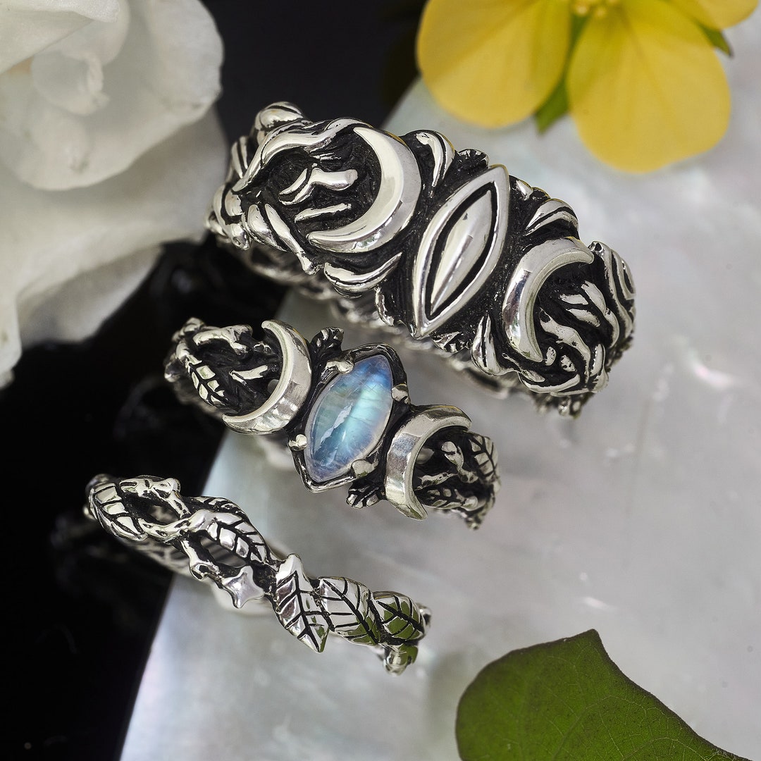 Moonstone Wedding Ring Set "soma" Boho Gemstone Ring Set | Hippie ...