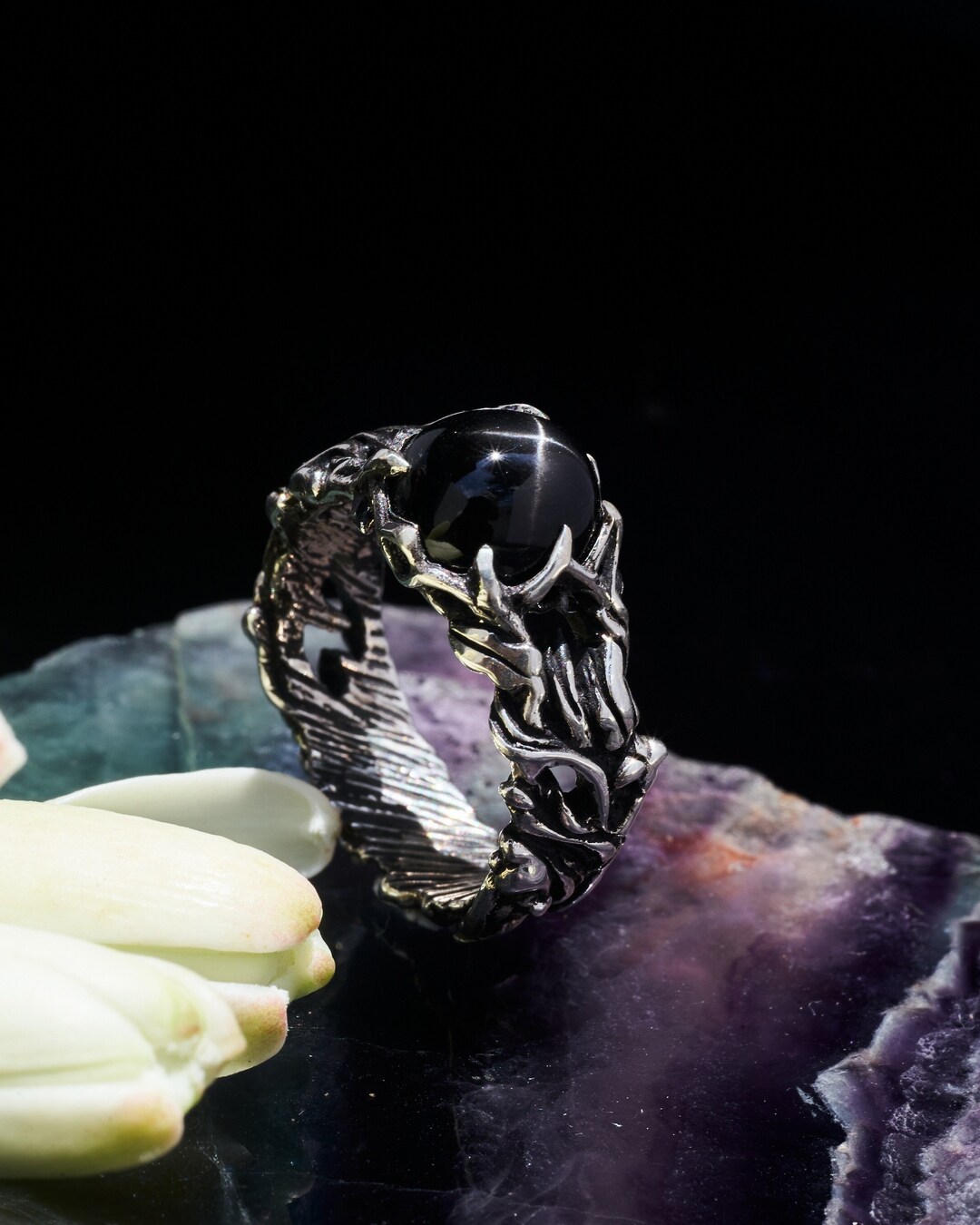 Black Star Gothic Ring Goth Engagement Ring Women Boho Witchy Silver ...