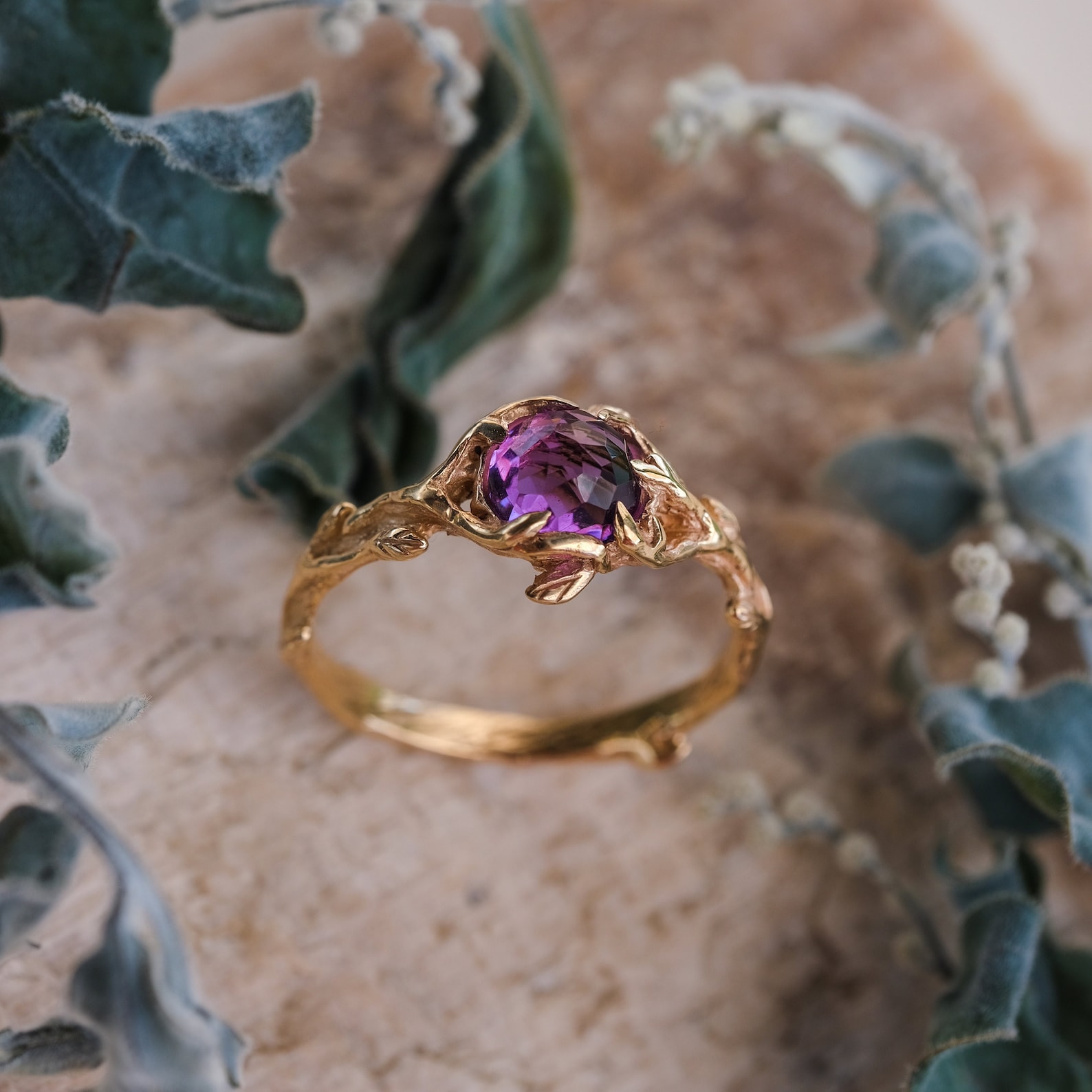 Amethyst Yellow Gold Engagement Womens Ring april - Etsy