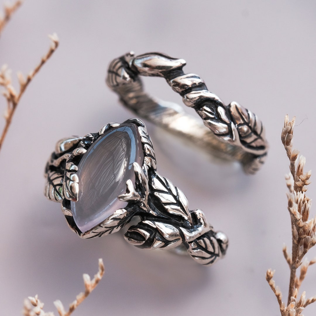 Rose Quartz Ring Set for Women "romy" | Rose Quartz Jewelry | Women Rings | Flower Ring ...