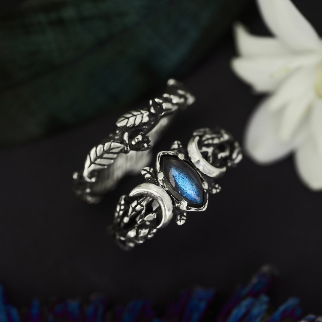 Labradorite Ring Set “mona” | Moon Ring Sterling Silver | Labradorite ...