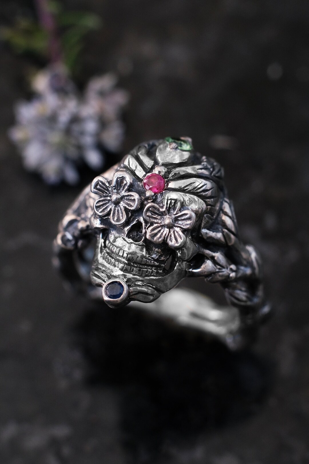 Sugar Skull Sterling Silver Antique Ring | Mexican Skull Day of the ...
