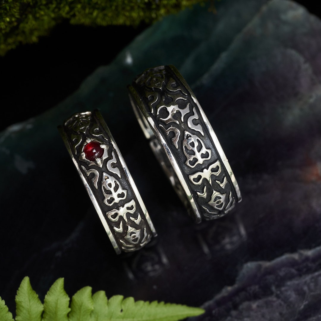 Wedding Ring Set DUSK Matching Ruby Ring Set | Sterling Silver Ring Set ...