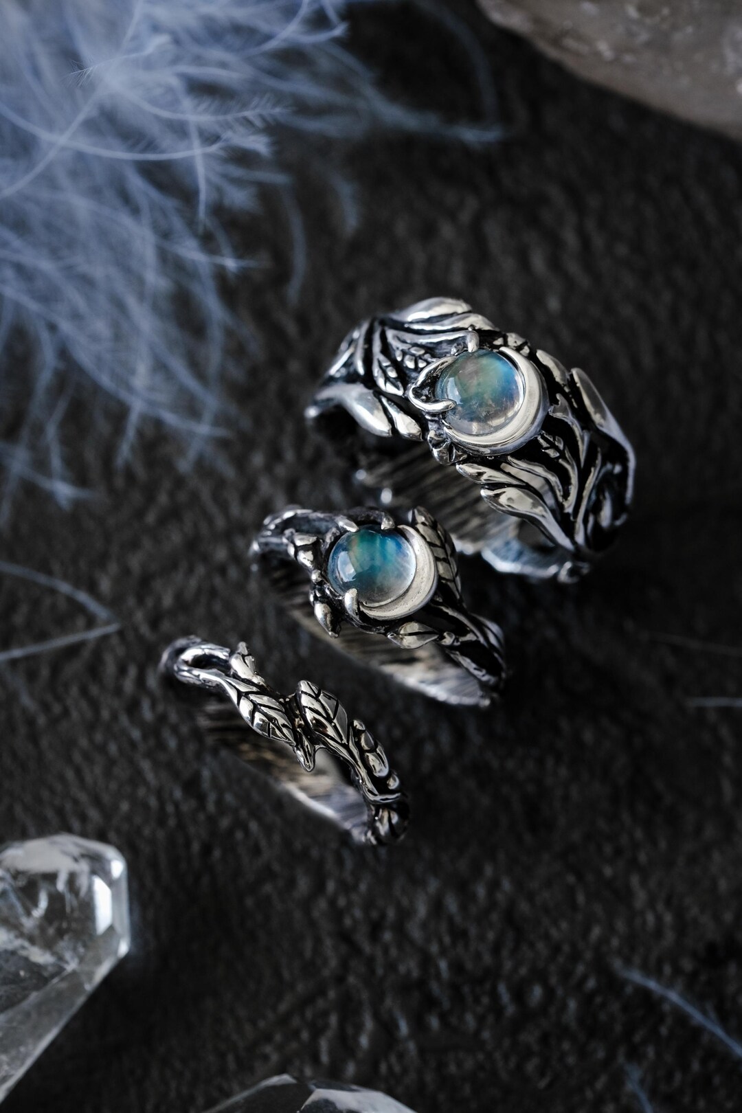 Silver Wedding Rings Set LUNA | His and Hers Bands Couple Ring Set ...
