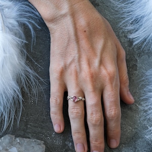 Pink Tourmaline Ring BLOSSOM | Sterling Silver Ring | Leaves Ring for Women | Solitaire ...