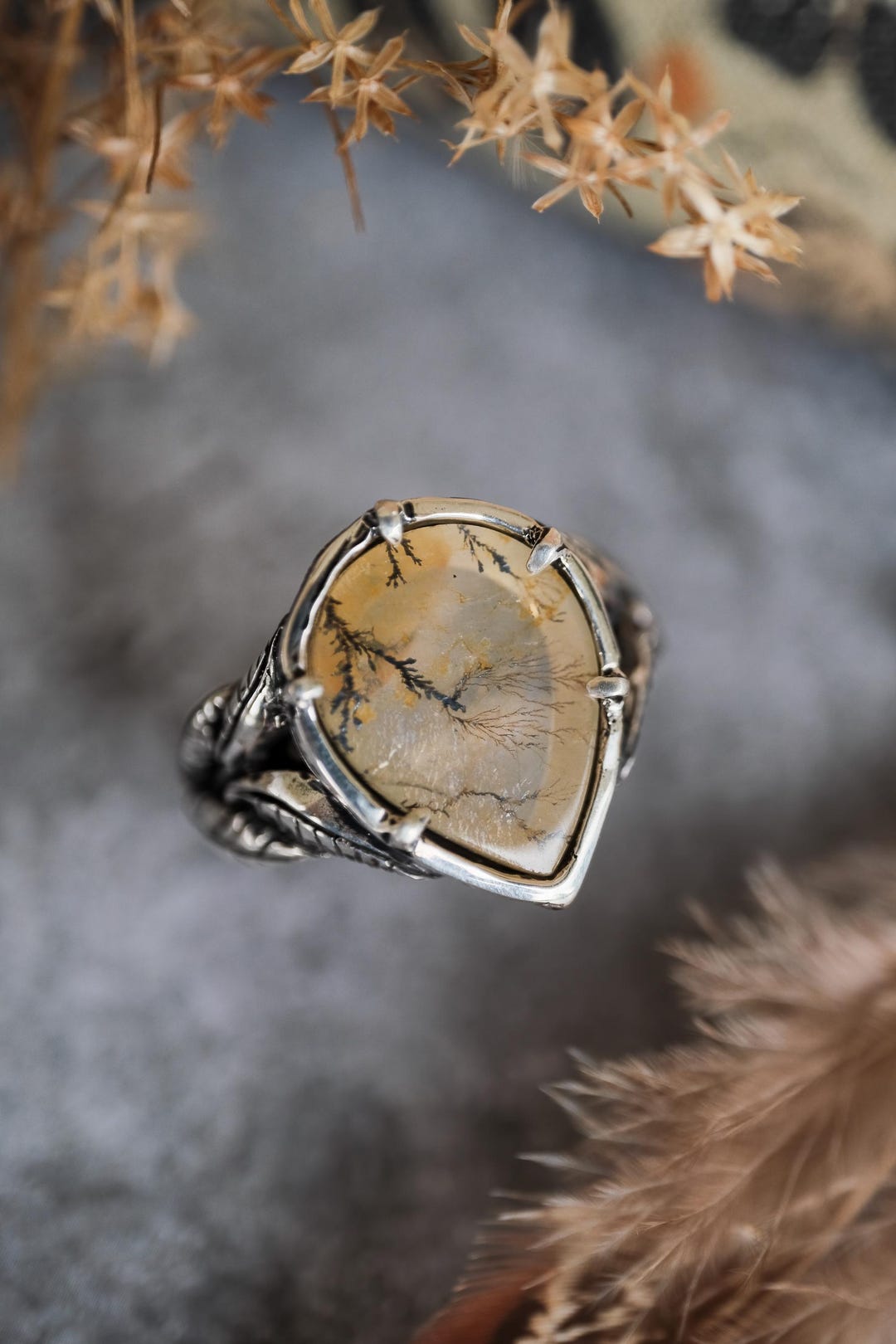 Dendritic Agate Ring "sonora” | Agate Silver Tan Ring | Autumn Jewelry ...