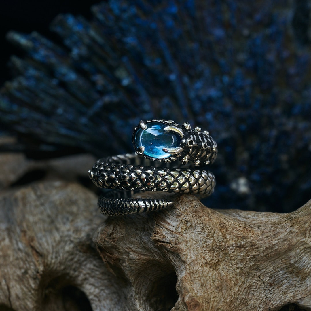 Cosmosnake | Blue Topaz Spiral Snake Ring | Silver Serpent Ring | Topaz ...