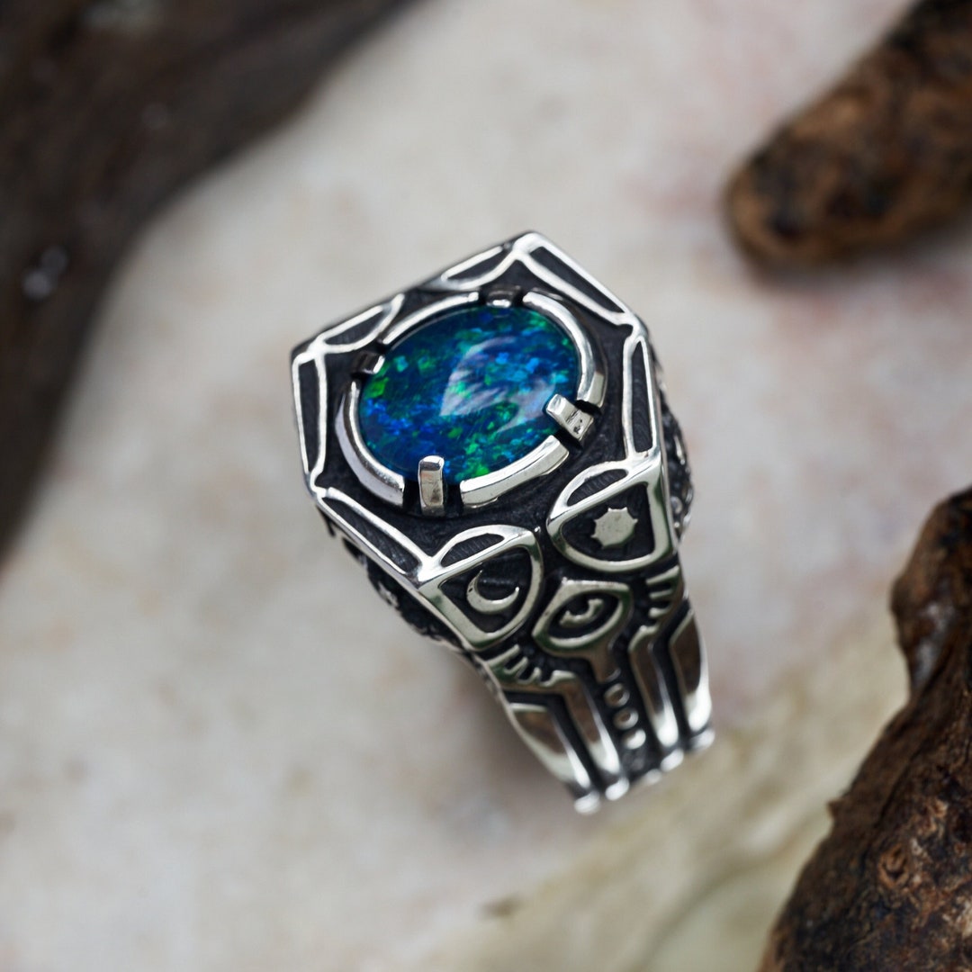 Fire Opal Ring Men Shamania | Wizard Occult Men Ring | Blackened Silver ...