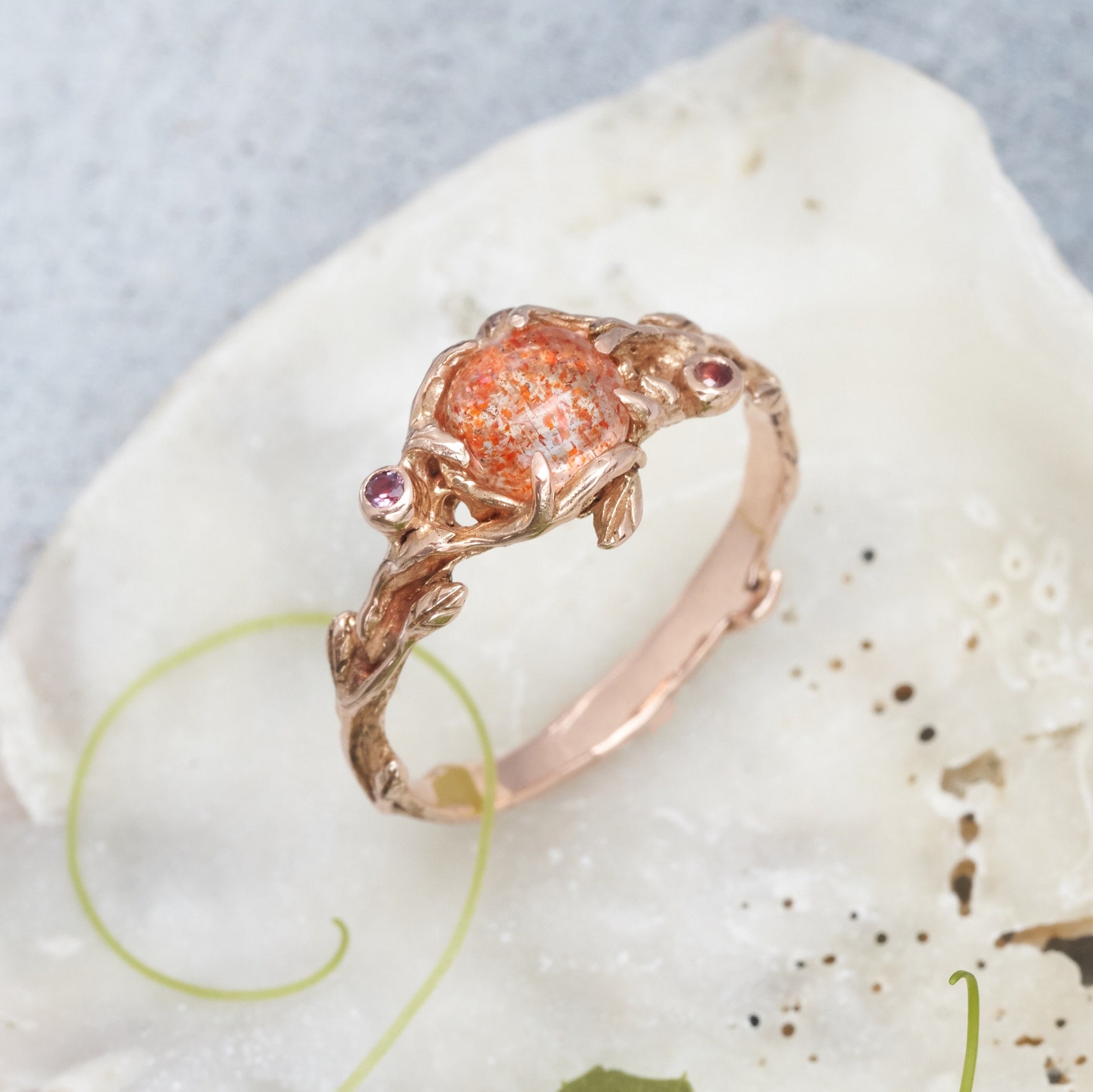 Sunstone Engagement Ring Rose Gold grace - Etsy