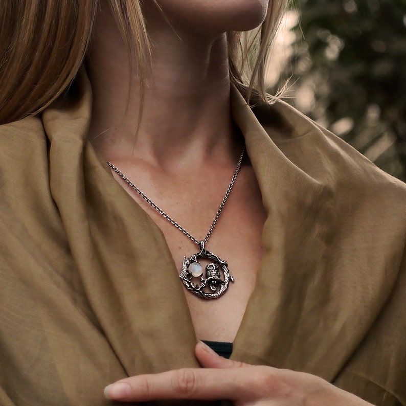 OWL MOON Necklace | Moonstone Full Moon Pendant | Witchy Silver Jewelry ...