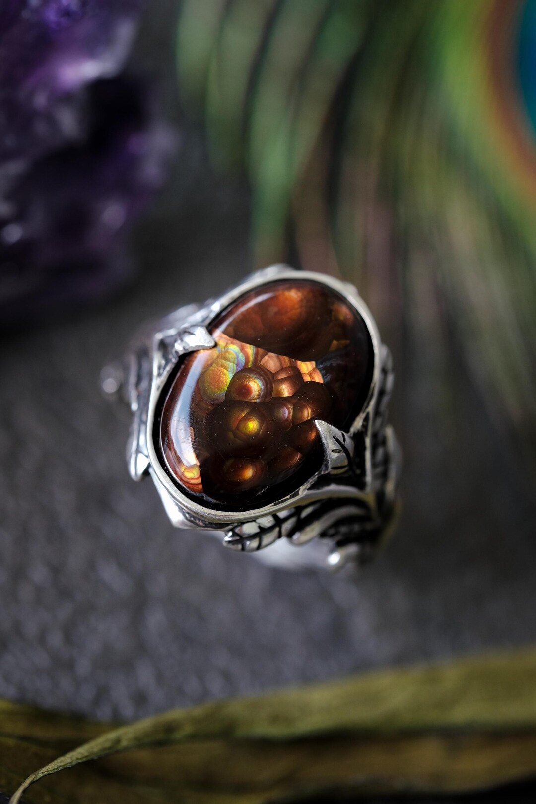 Genuine Fire Agate Ring LORE | Sterling Silver Ring With Stone | Renaissance Ring Women | Large ...