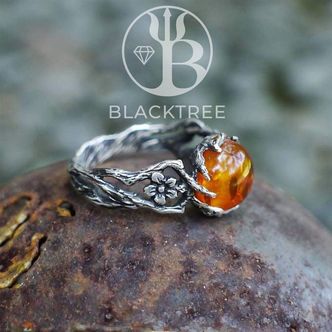 Amber Ring | Nature Lover Gift | Sterling Silver Ring | Statement ...