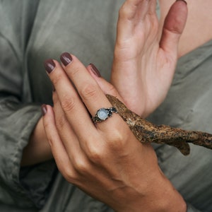 Moonstone Wedding Ring Leilani | Blackened Silver Ring | Boho Gemstone Ring | Statement Nature ...