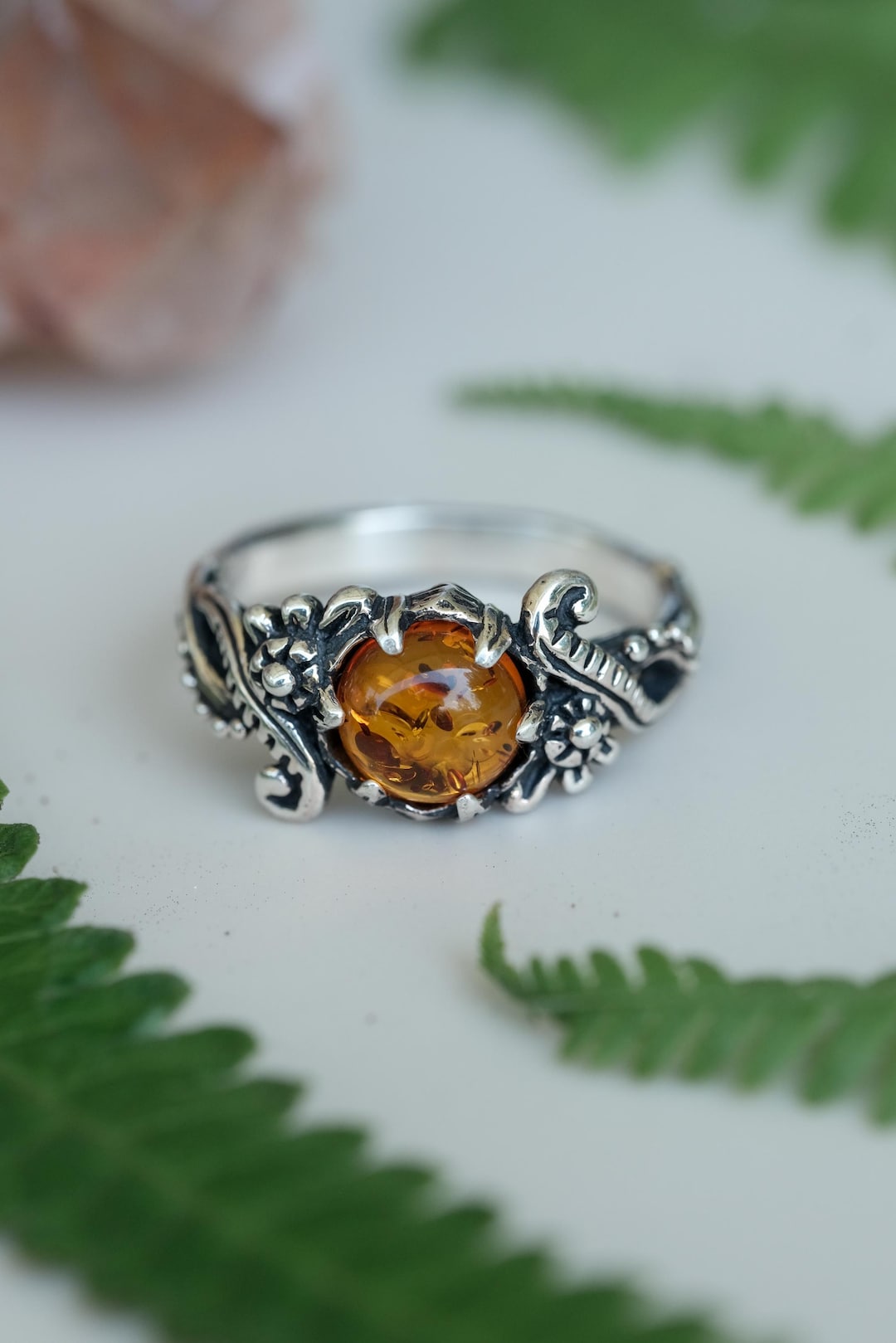Natural Amber Ring BALI | Vintage Sterling Silver Ring | Baltic Amber ...