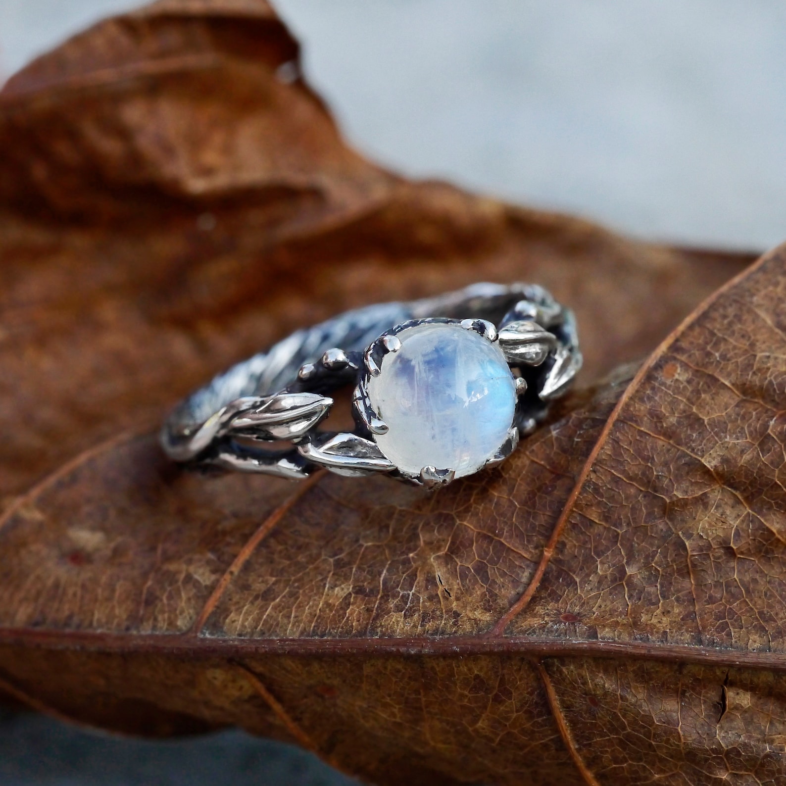 Moonstone Wedding Ring Sterling Silver Ring Statement - Etsy