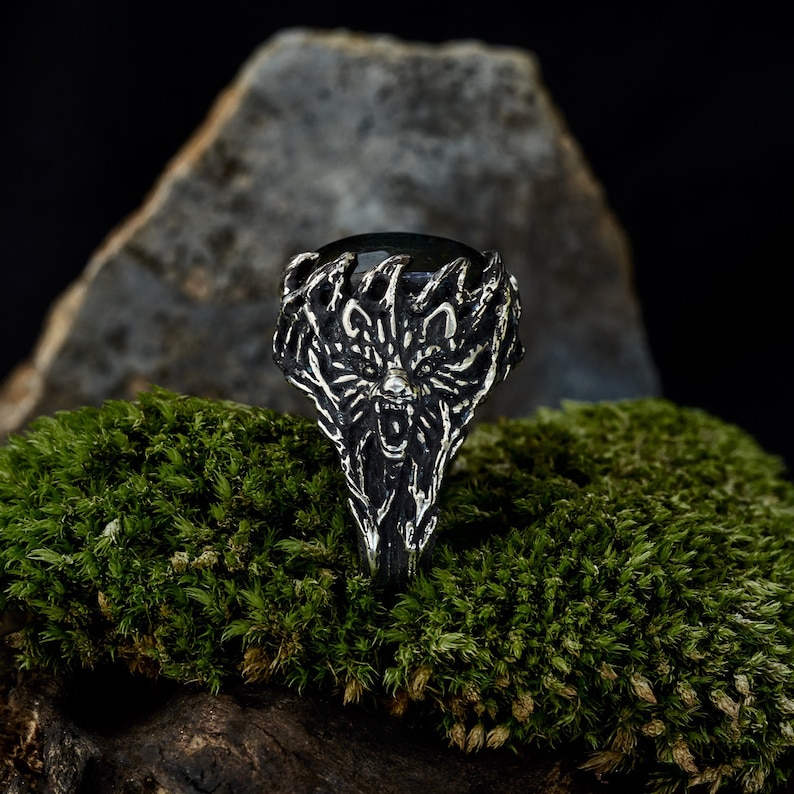 Wolf Ring | Man Ring | Mens Labradorite Ring | Viking Jewelry | Mens ...
