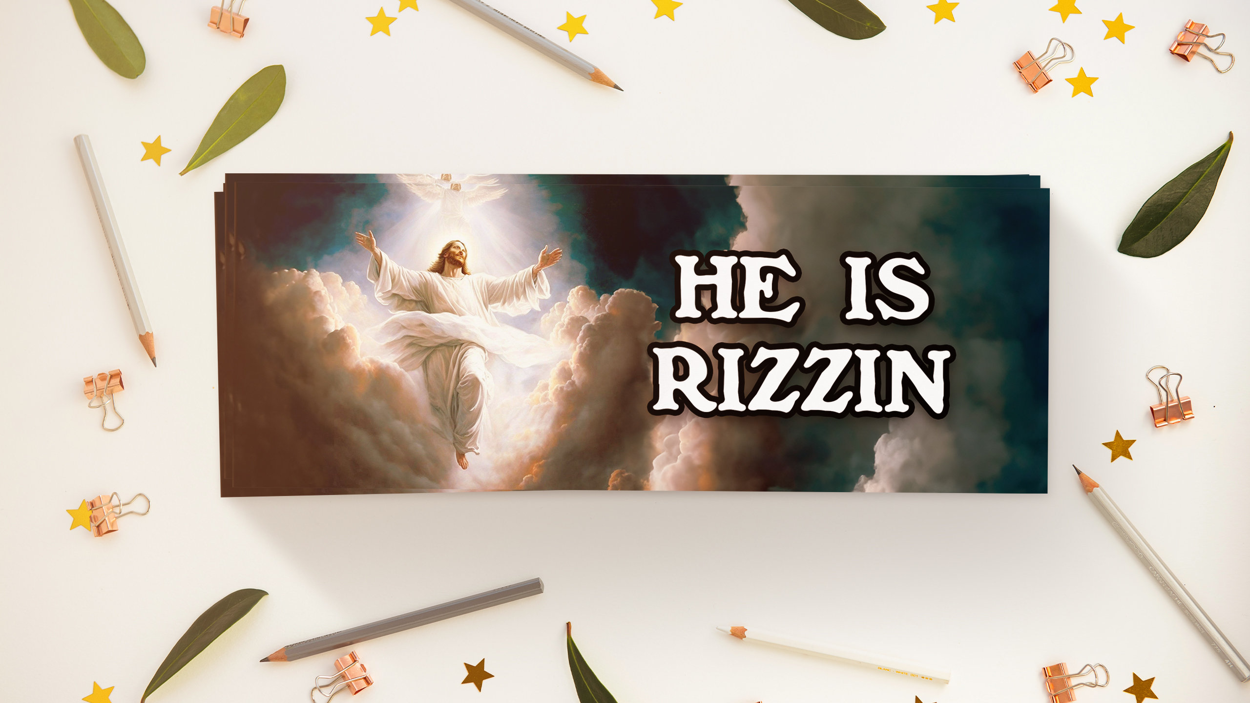 He is Rizzin Funny Pride Jesus Rizz Meme Bumper Sticker, Rizzed up Joke ...