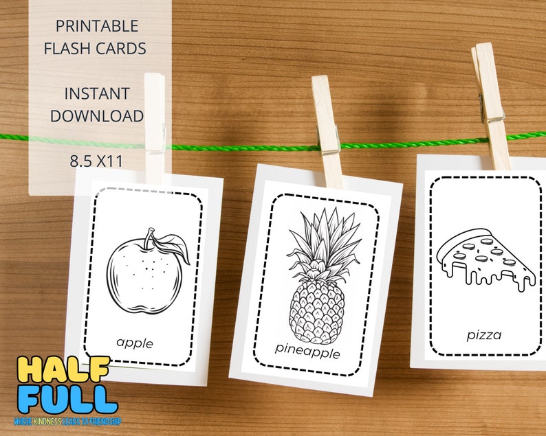 Color Me in Food Flash Cards | Montessori Flashcards | Pre-school Cards ...
