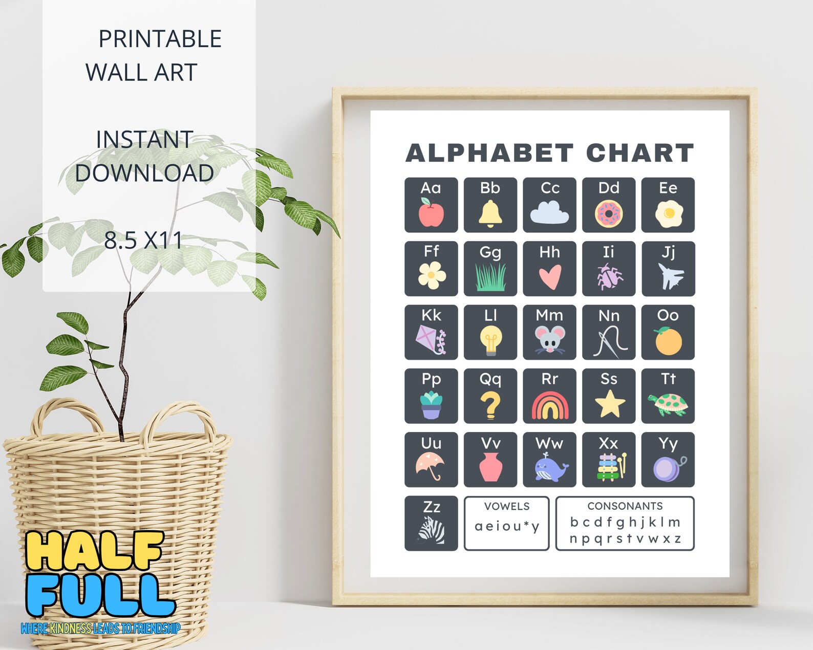 Alphabet Chart Poster Printable, Kindergarten School ALPHABET Art Print ...
