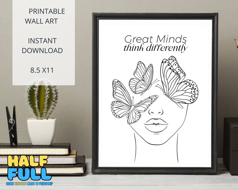 Neurodiversity Line Art Poster, Butterfly Brain Print (digital Download ...